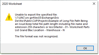 Worksheet: Unable to Export the Specified File – Office