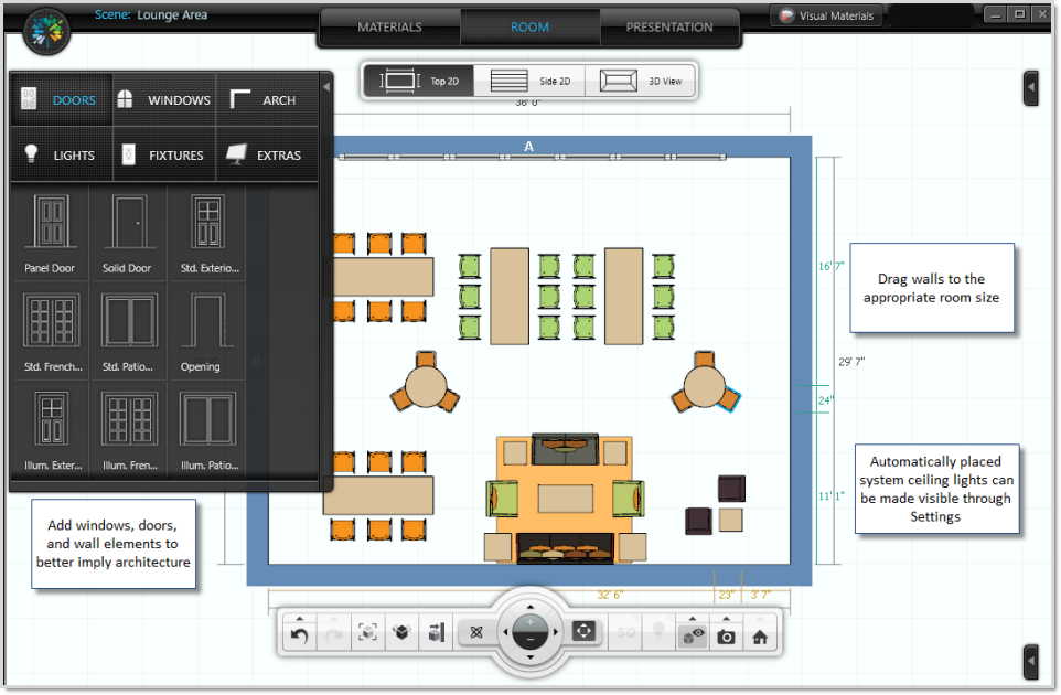 Top and side 2D views – Office